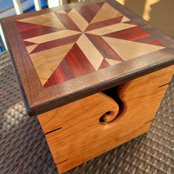 Yarn Box With Lid Top, Handcrafted of Fine Hardwoods. Pentagon Pattern ...