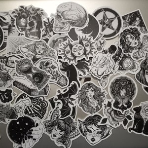 50 Cool Black and White Goth Laptop Stickers Dark Skull Tattoo - Etsy