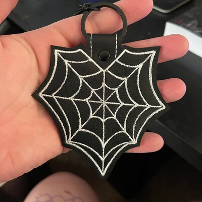 Spider Web Heart Embroidered Faux Leather Keychain - Etsy
