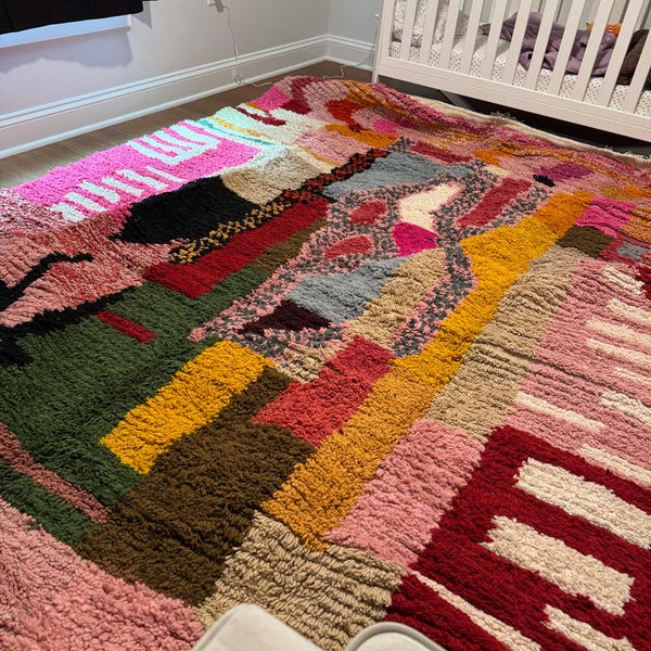 Amazing Moroccan Pink Rug - Custom Bohemian Rugs -wool Rug Green ...