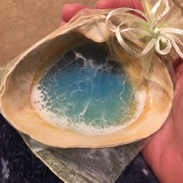 Ocean Resin Shell Ring Dish Trinket Dish Waves Beach Epoxy Handmade ...