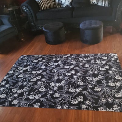 Gothic Floral Rug, Spooky Skull Flowers Area Rug, Goth Tiki Tropical ...