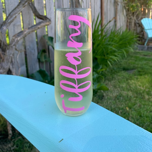 CUSTOM Champagne Flutes - Stemless Flutes - Bridesmaid Gift ...