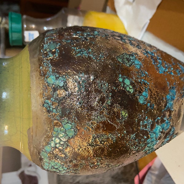 Raku Emerald Green & Copper Carved Design Vase 8x7 - Etsy