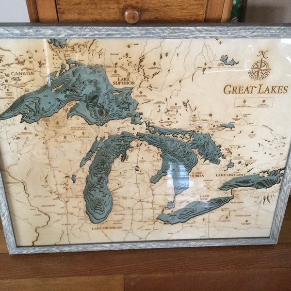 Great Lakes Wood Carved Topographical Depth Chart / Map - Etsy