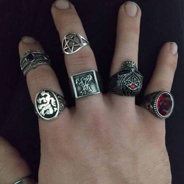 Vintage Red Ruby Glass Mens Ring Stainless Steel - Etsy