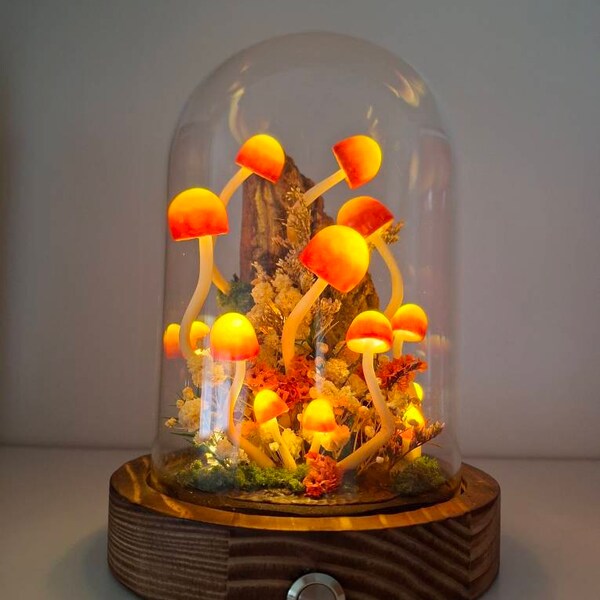 Enchanted Forest Mushroom Lamp, Yellow Mushroom Night Light, Table Top Decor, Fairy Tale Decor ...