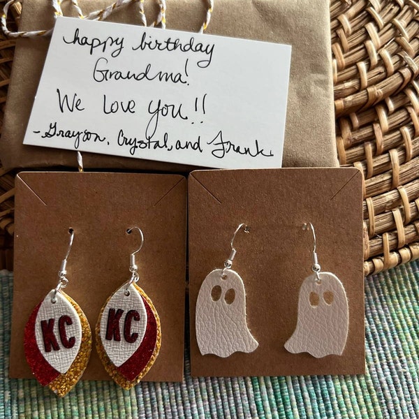 KC Chiefs Earrings, Leather KC Football Earrings, Kansas City Football ...