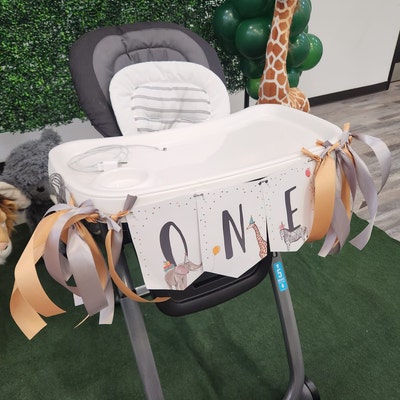 High Chair ONE Birthday Banner Party Animals Safari Animals Wild One ...