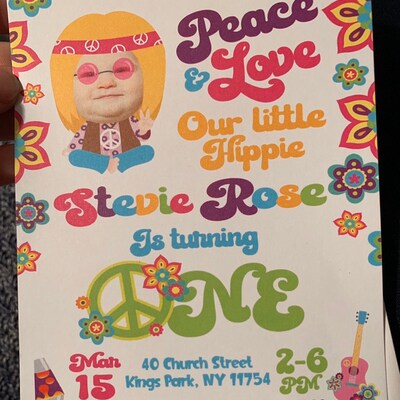 Hippie Birthday Invitation With Photo, 60s Birthday Party, Colorful ...