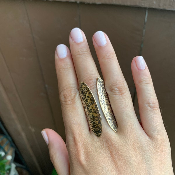 Chunky Full Finger Ring Gold Armor Ring Long Open Front Shield Ring ...