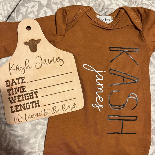 Baby Boy Cow Birth Stats Sign / Boy Nursery Door Hanger / Cattle Tag ...