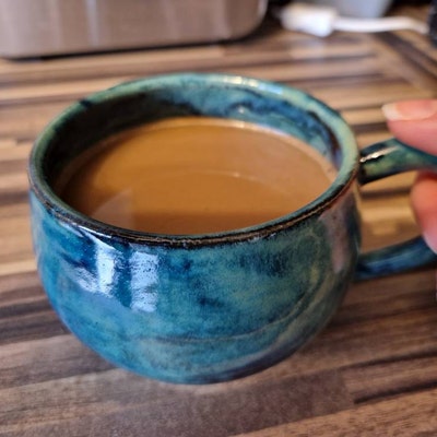 Ceramic Hug Mug, Cobalt Blue, Handmade Pottery Coffee Cup, Wheel Thrown ...