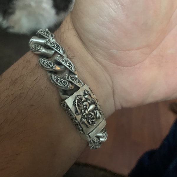 Galaxy Watch Floral Chain Strap No.2 20mm Sterling Silver 925 Oxidized ...