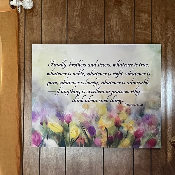 Philippians 4:8 Canvas| Bible Verse Watercolor Art, Scripture Wall ...