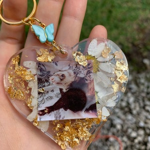 DOUBLE SIDED Resin Photo Keychain with flowers Photo | Etsy