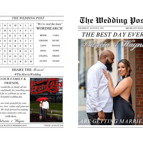 Folded Printable Wedding Newspaper Program Canva Template, Newlywed ...