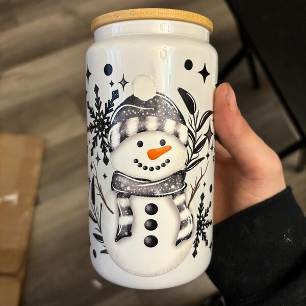 Snowman Winter Christmas UV DTF Transfer 16oz Libby Glass Can Wrap ...