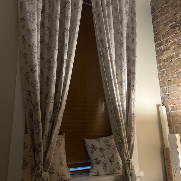 Modern Vintage Dark Red Floral Pattern Washed Linen Cotton Curtain Raw ...