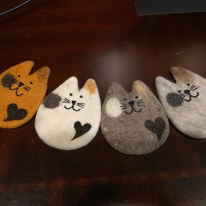 Absorbent Handmade Cat Coasters-set of Four-4-wool Felt-gifts - Etsy