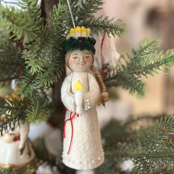 Joyful Santa Beluga Ornament, Hand Felted Ocean Animal Ornament ...