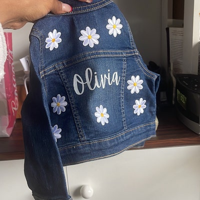 Daisy Flower Smiley Face Custom Demin Jean Jacket Personalized Baby ...