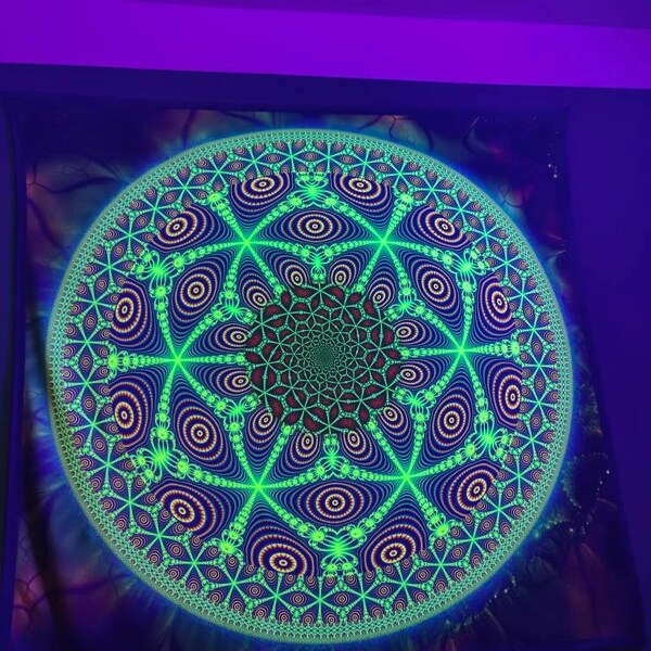 Pyramid DMT Temple Maya Inca UV Tapestry, Blacklight Reactive Wall ...