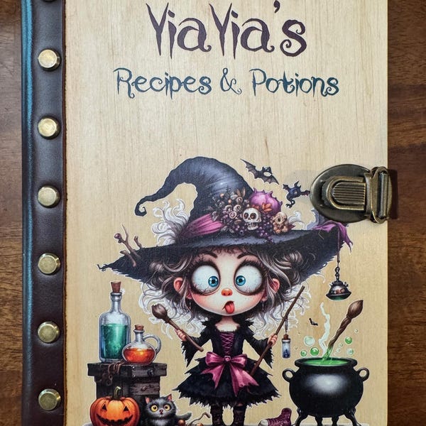 Personalized Halloween Recipe Book Wooden Recipe Binder Witch Recipe ...