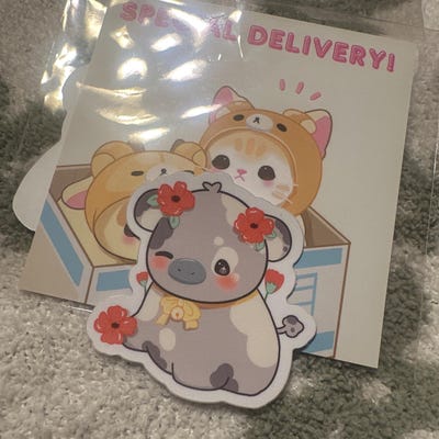 Cute Flower Cow Sticker, Rainbow Cow Sticker Set, Cow Stationary, Cute ...