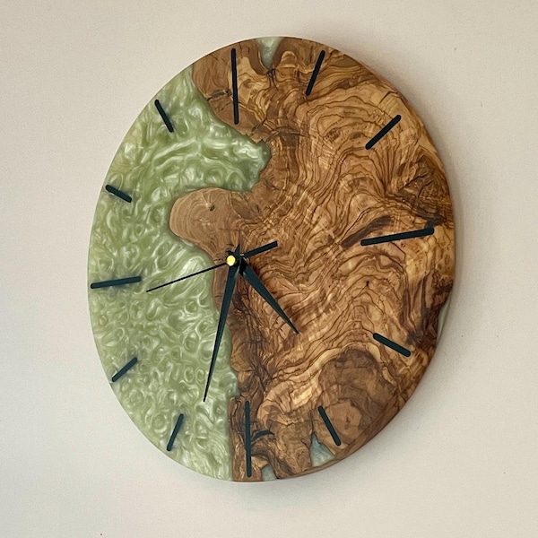 Custom Made Resin & Olive Wood Wall Clock, Made to Order Epoxy and ...