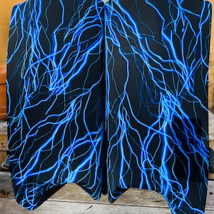 UV Glow Neon Blue Lightning Print Four Way Stretch Spandex Fabric by ...