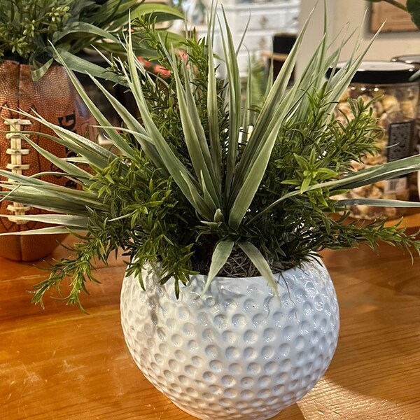 Round Golf Ball Ceramic Planter, White Spherical Display Pot Home Decor ...
