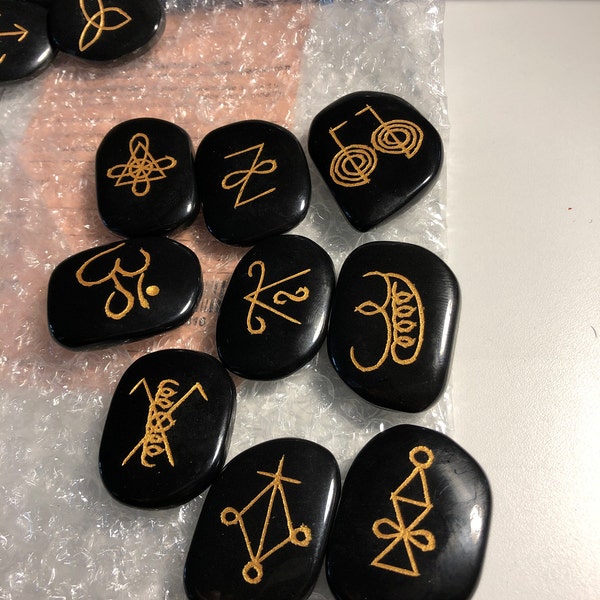 KARUNA REIKI Set, Black TOURMALINE Karuna Runes, Complete 9 Piece ...