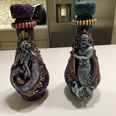 SET Mermaid & Merman Apothecary Jar Potion Bottles Neptune - Etsy