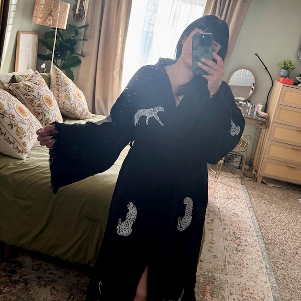 Boho Morning Robe, Organic Cotton Spa Robe, Bridal Robe, Evil Eye ...