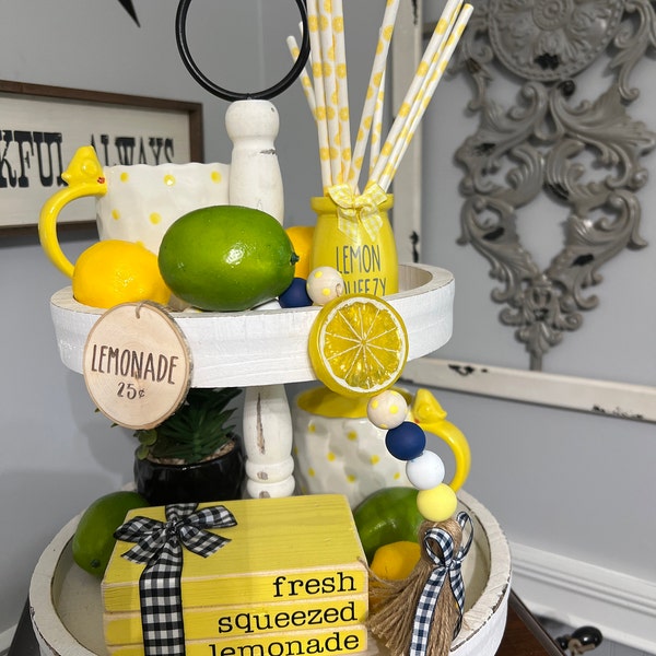 Lemon Tiered Tray Decor, Summer Tiered Tray Decor, Mini Jar for Tiered ...