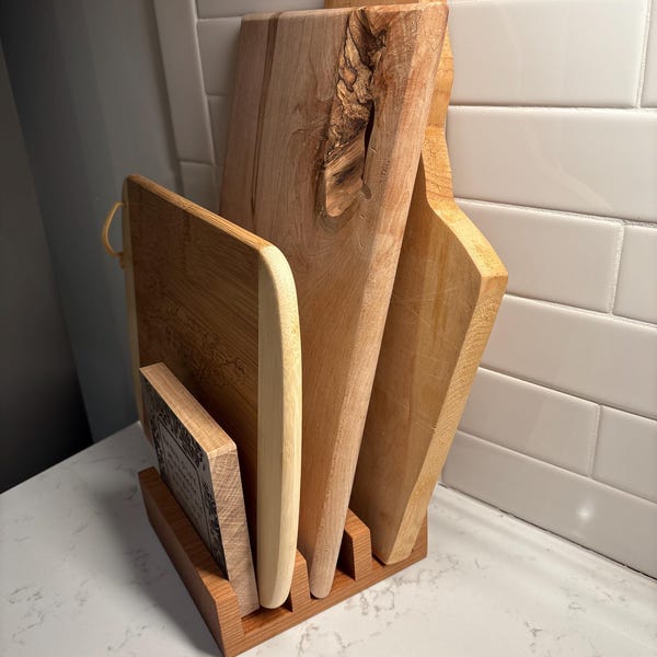 3 Slot Cutting Board Stand, Cutting Board Display Stand Butcher Block ...