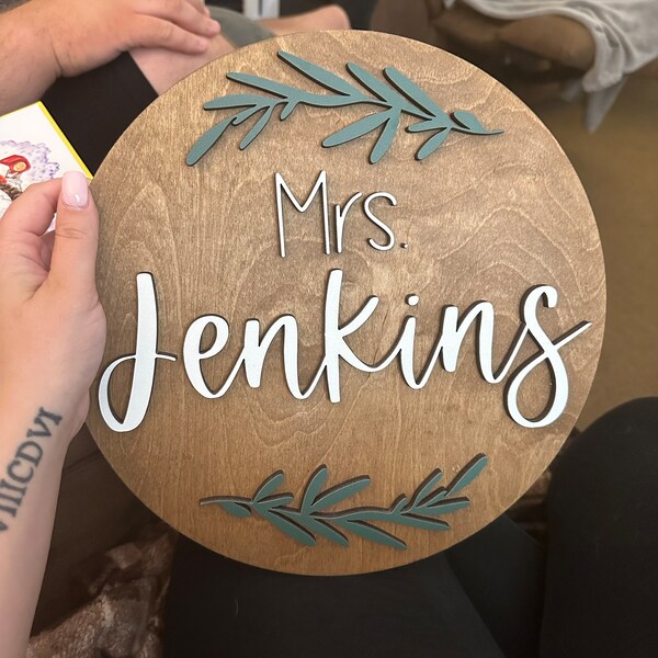 Teacher Name Sign, Teacher Appreciation Gift, Round Teacher Sign, Door ...