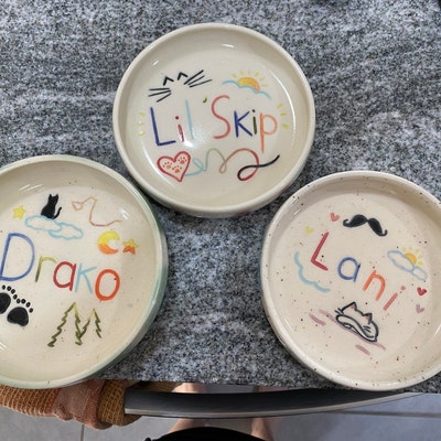 Custom Cute and Cheerful Pet Plate, 2 to 3 Designs, Handmade Pottery ...