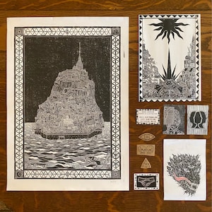 Woodland Camp Fire Lino Print Handmade Linocut Original Art - Etsy UK