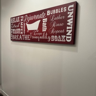 Navy Bathroom Word Cloud Art, Relax Refresh Renew Soak Unwind Breathe ...