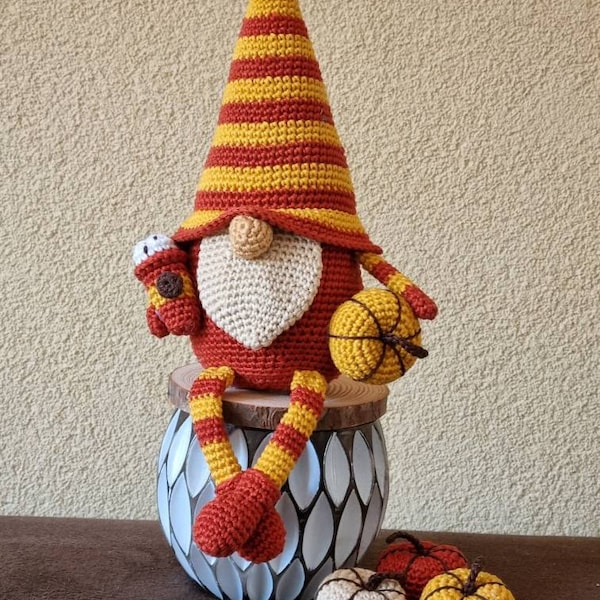 Crochet Pattern Halloween Gnome With Pumpkin and Latte, Halloween ...