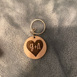 Couples Initials Keychain Wooden Keychain Couples Gift Heart Keychain ...