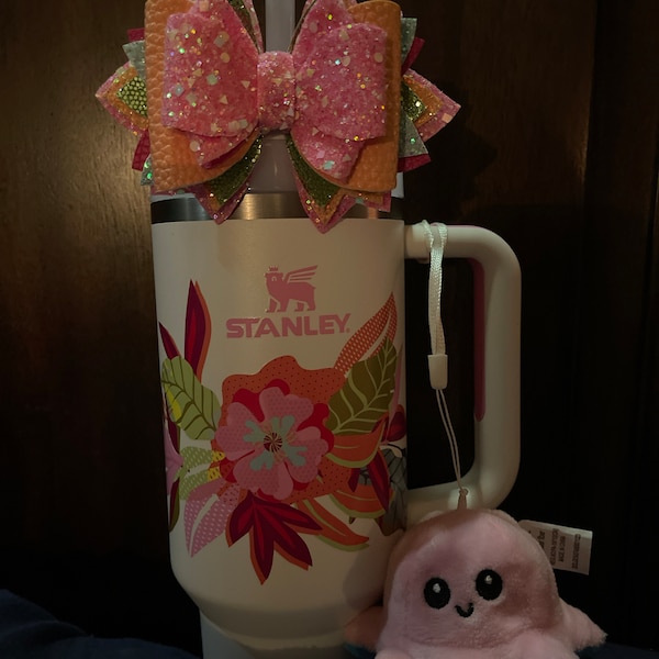 Stanley Tumbler Bow Pink Peony Fuchsia Flamingo Glitter Straw Topper ...