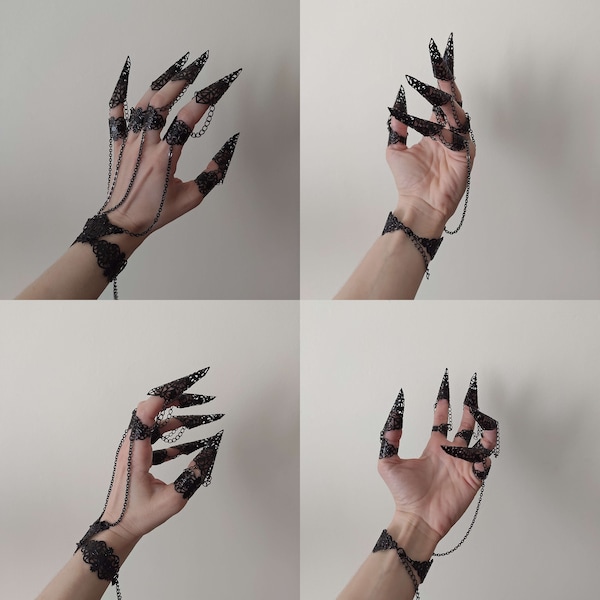 Black Hand Armor "mahafsoun" Metal Glove With Claw Rings Gift for Goth ...