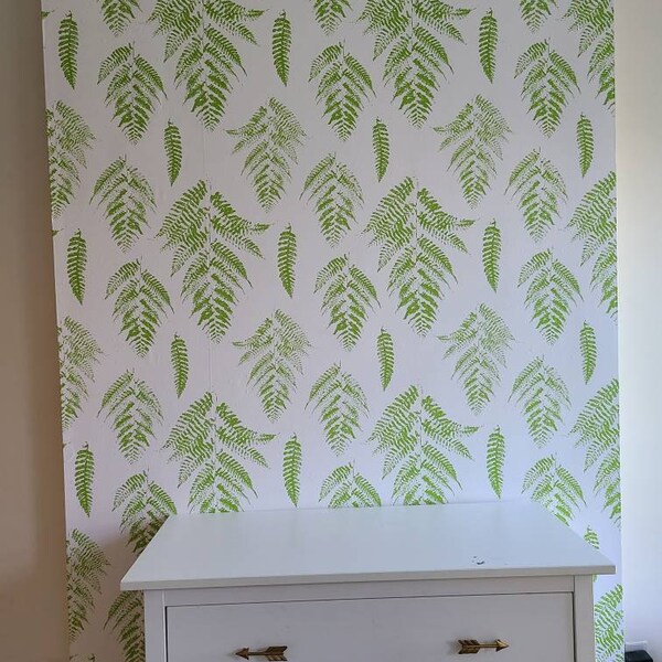 Lime Fern Leaves Removable Wall Mural, Green Floral Temporary Wallpaper ...