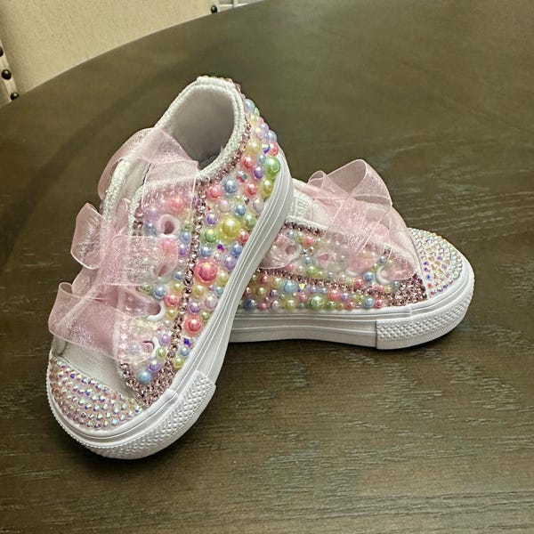 All-star Low Top Pink Girl Converse, Bling Converse, First Birthday - Etsy