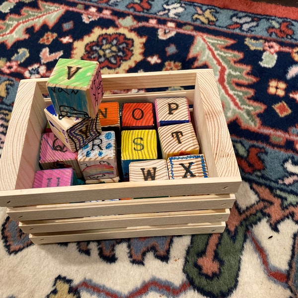 Unfinished Wood Blocks,26 Wood Baby Blocks 1 1/2" Square With Wood ...