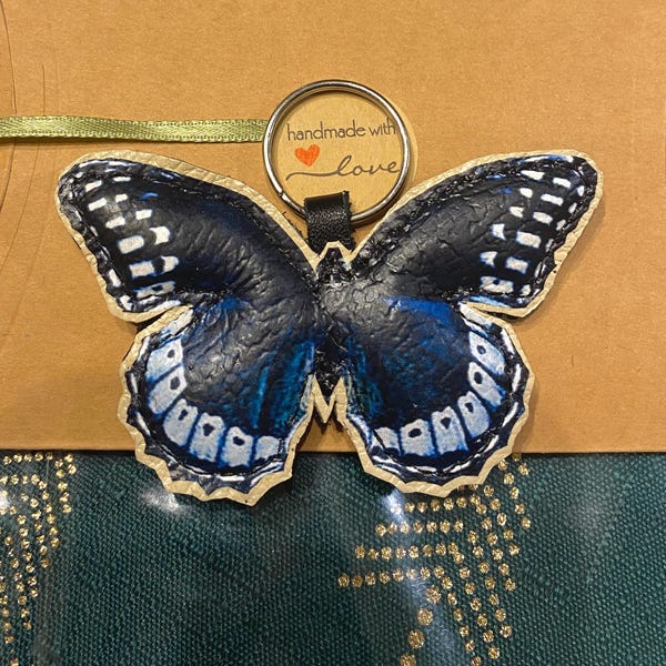 Real Leather Monarch Butterfly Keyrings. Padded Leather With Split Ring ...