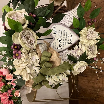 Rustic Sympathy Wreath, Memorial Door Hanger With Flowers, Bereavement ...